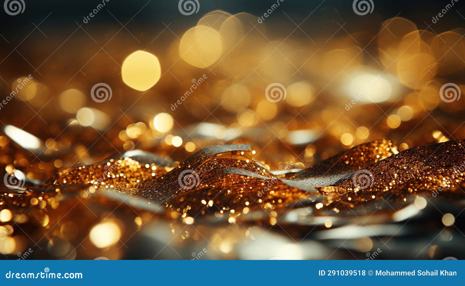 Defocused Macro Sparks Fall and Sparkle in Ray of Light Gold Glitter ...
