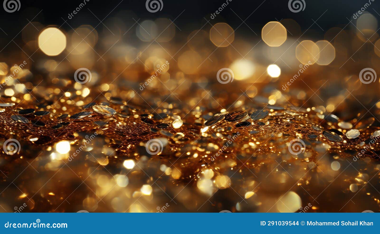Defocused Macro Sparks Fall and Sparkle in Ray of Light Gold Glitter ...