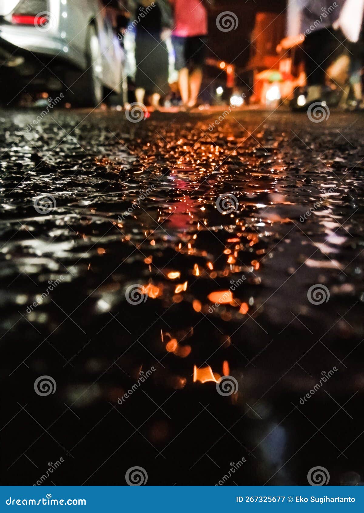 Road after Rain with Reflection of Car Headlights Stock Image - Image ...