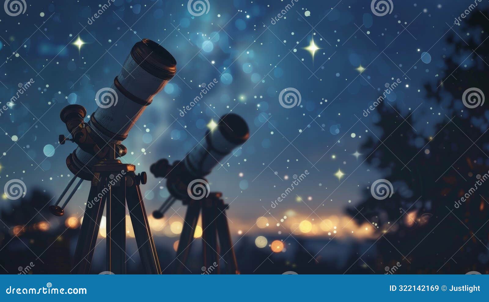 Defocused Telescopes Pointing Towards the Starry Night Sky Stock Image ...