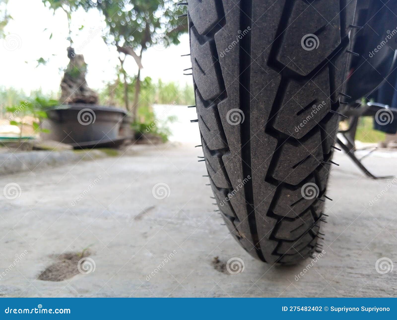 Defocused Tyre Motif on the Concrete Floor in Front of the House Stock ...