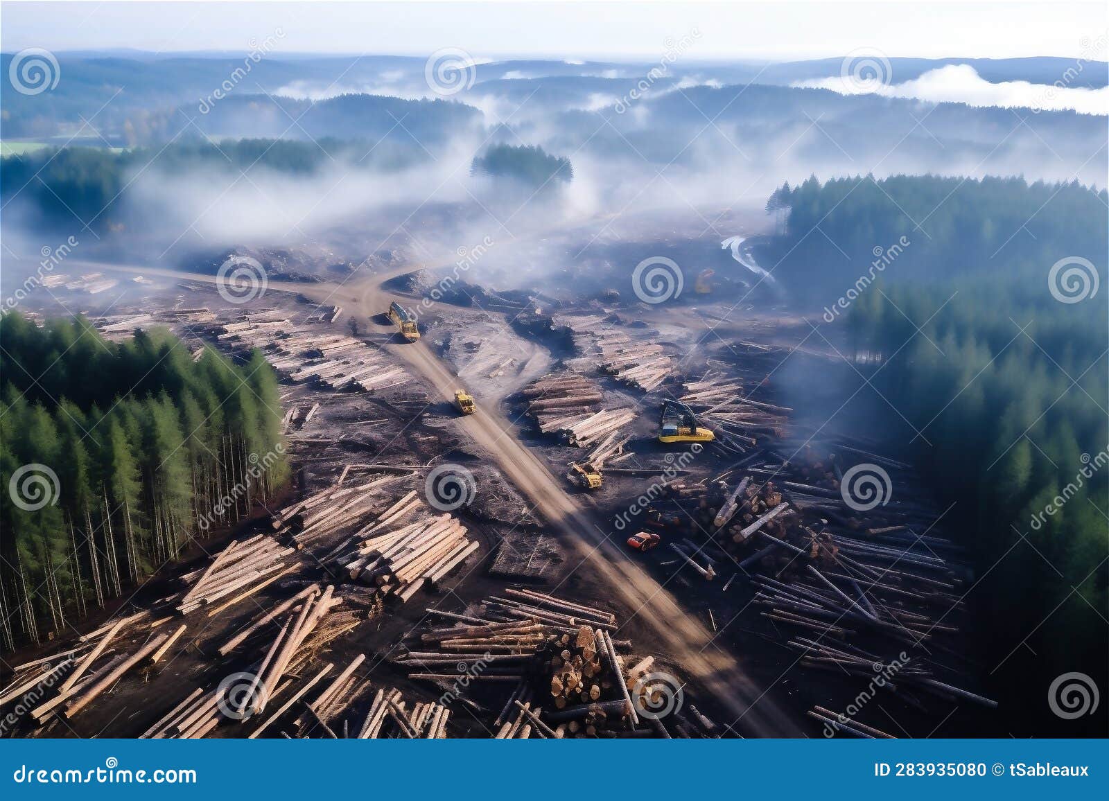 Deforestation. Aerial View Of Logging In Forest. Generative Ai Art ...