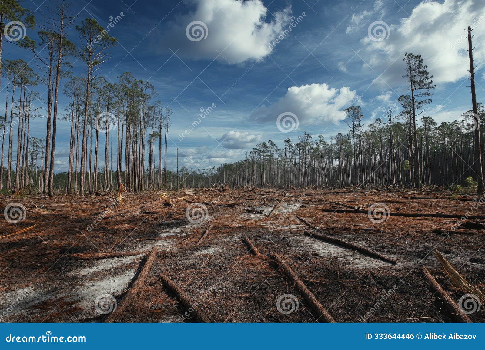 Deforestation Aftermath With Tree Stump And Burning Forest Stock ...