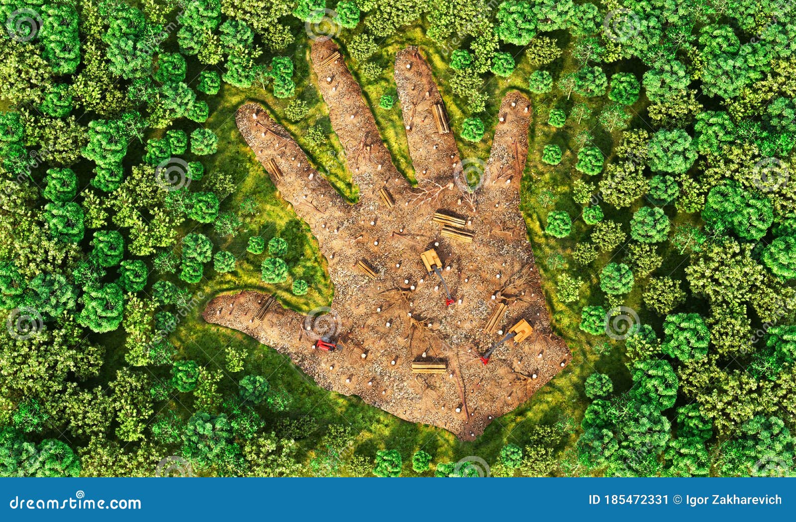 Deforestation. Area in Form Human Hand Full of Stumps Stock ...