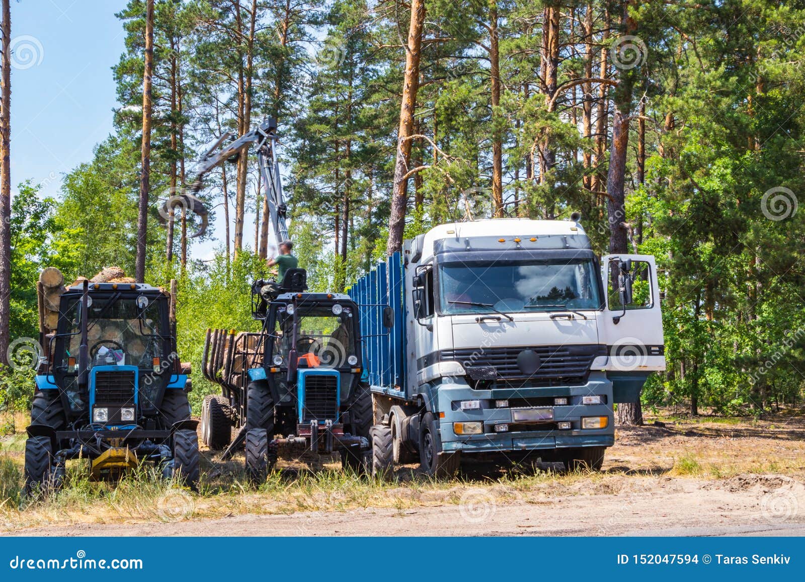 Deforestation and Automated Loading Onto a Truck Vehicle Stock Photo ...