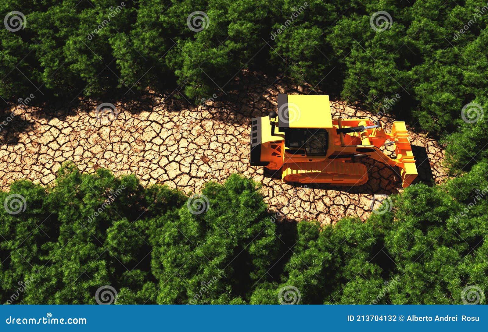 Deforestation. Bulldozer Path on Dry Land in a Forest Stock ...