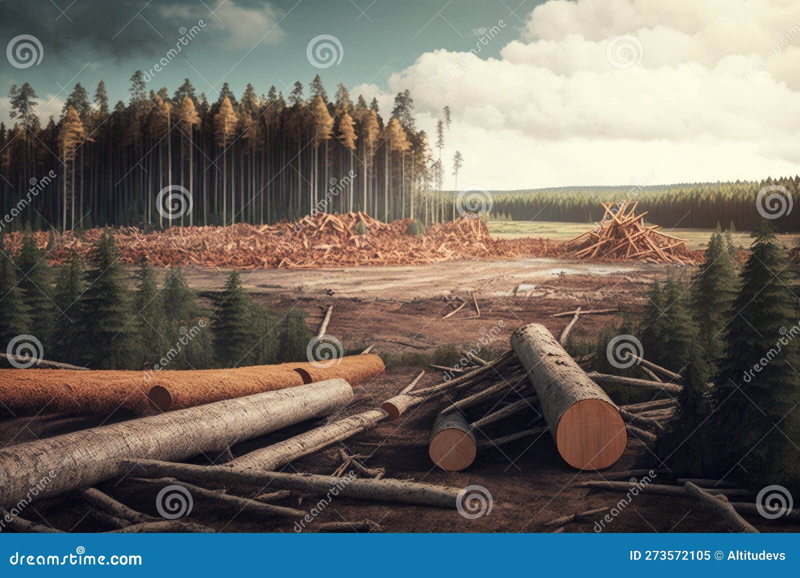 Deforestation with Clear Cut Trees in Background Stock Image - Image of ...