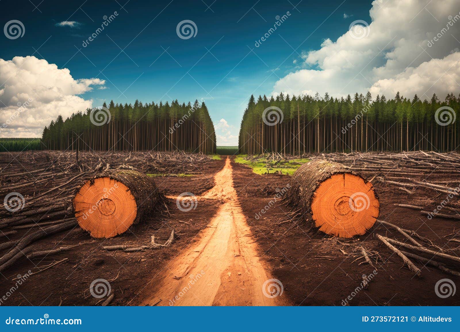 Deforestation with Clear Cut Trees in Background Stock Illustration ...