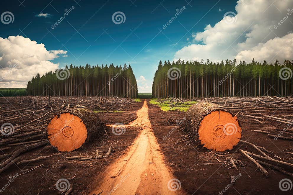 Deforestation with Clear Cut Trees in Background Stock Illustration ...