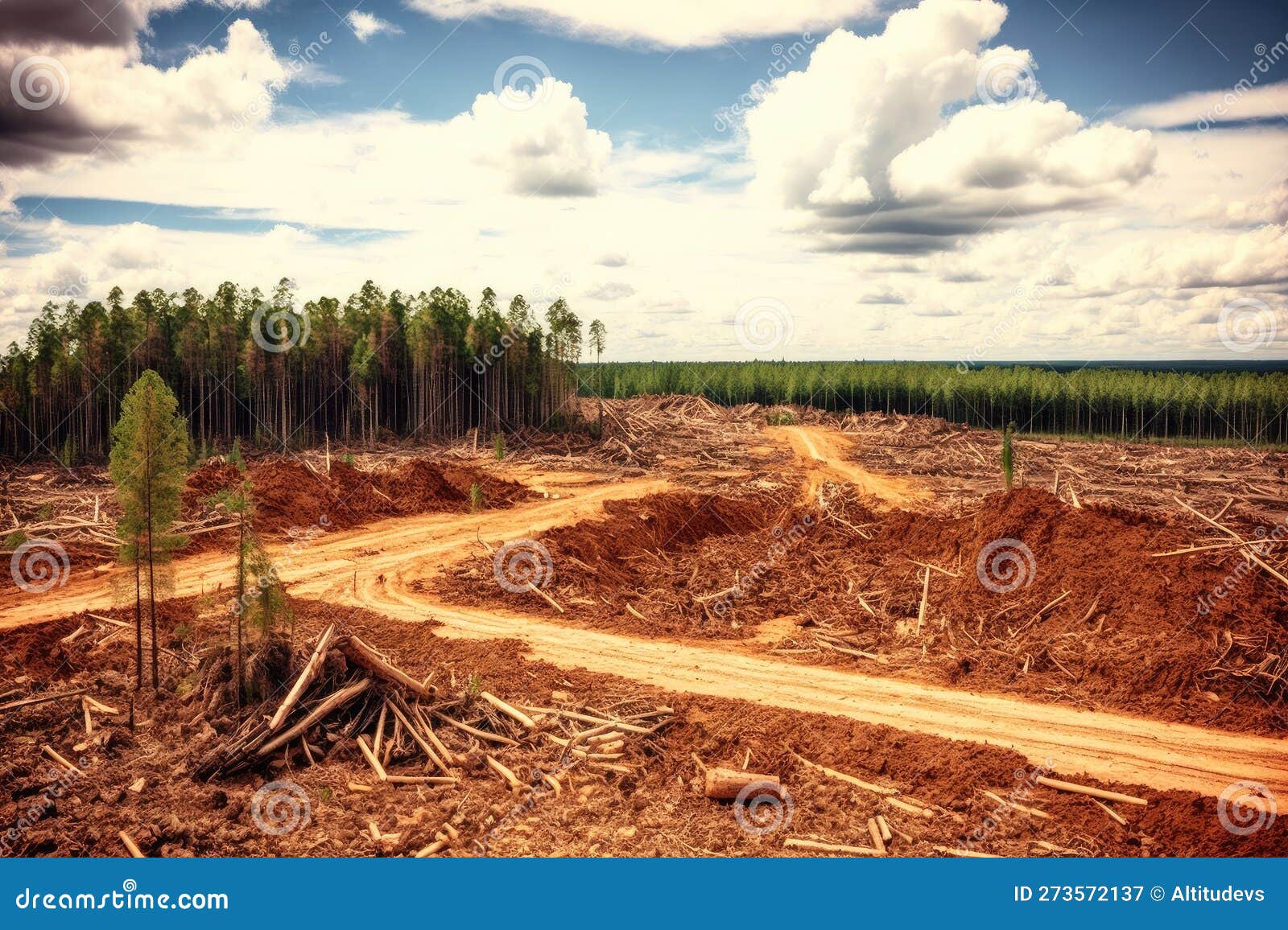 Deforestation with Clear Cut Trees in Background Stock Illustration ...