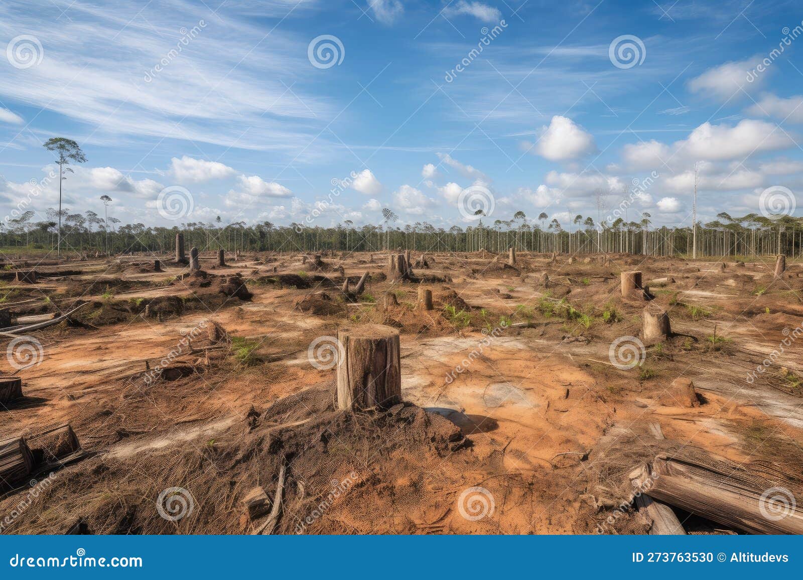 Deforestation, with the Cleared Land and Stumps Visible, and Clear Blue ...