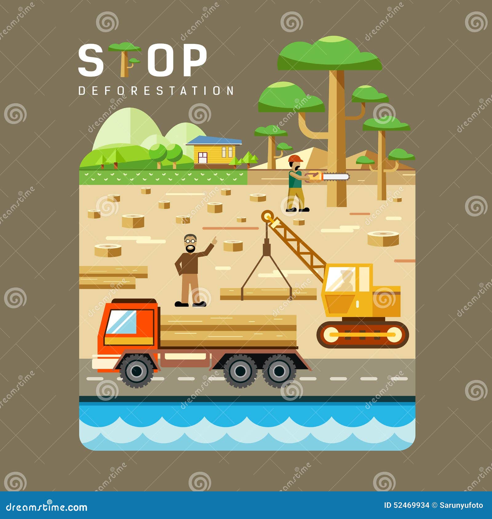 Deforestation Concepts Flat Design Stock Vector - Illustration of ...