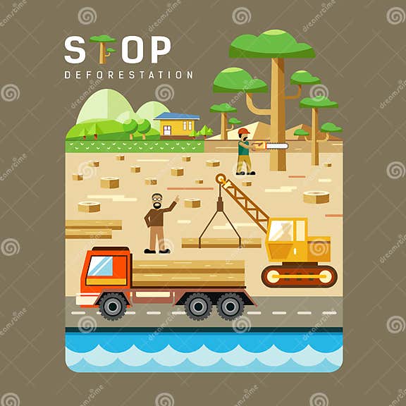 Deforestation Concepts Flat Design Stock Vector - Illustration of ...