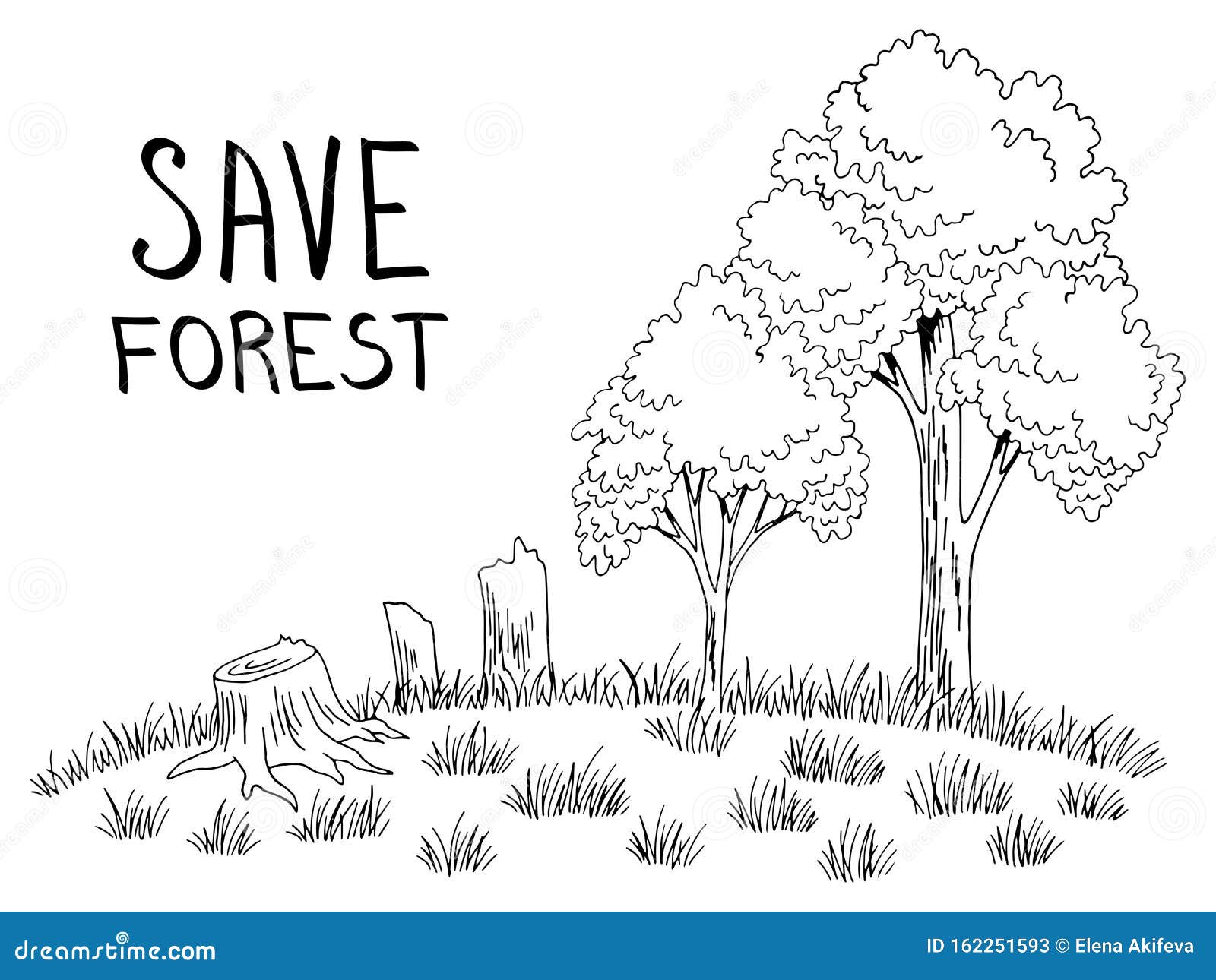 Deforestation Ecology Problem Tree Forest on the Hill Graphic Black ...