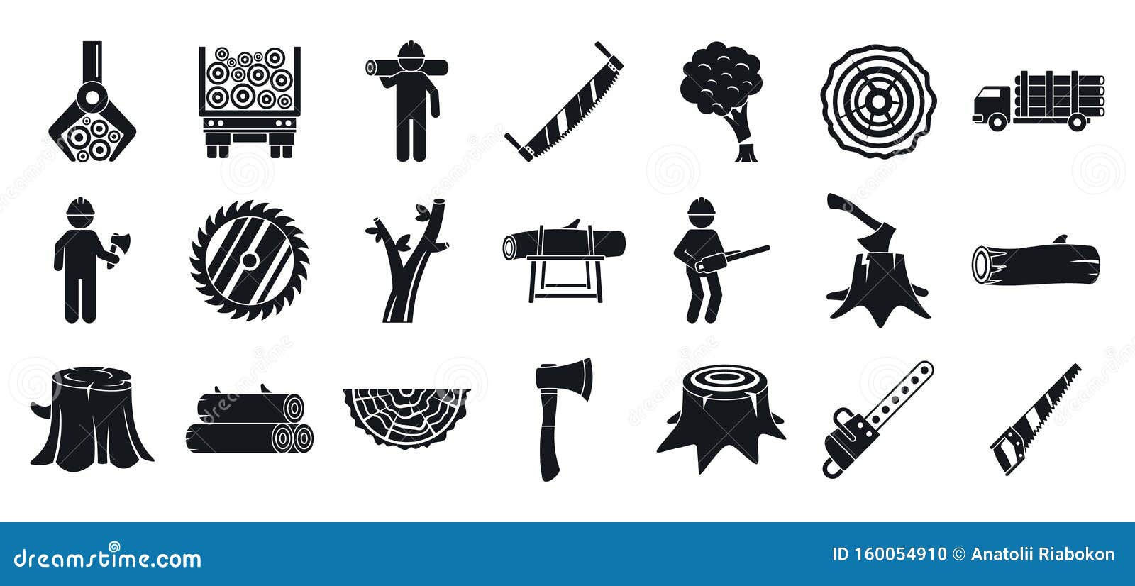 Set Of Icons Deforestation And Tree Cutting Theme. Truck Transportation ...