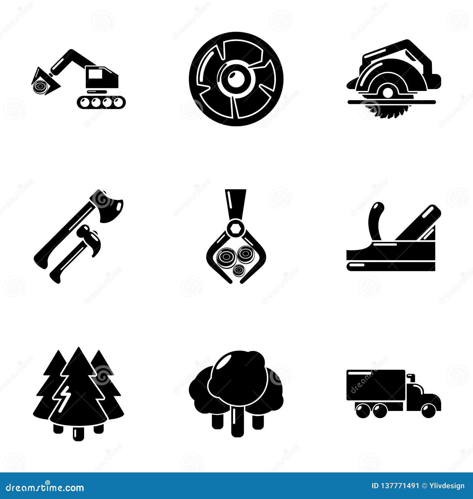 Set Of Icons Deforestation And Tree Cutting Theme. Truck Transportation ...