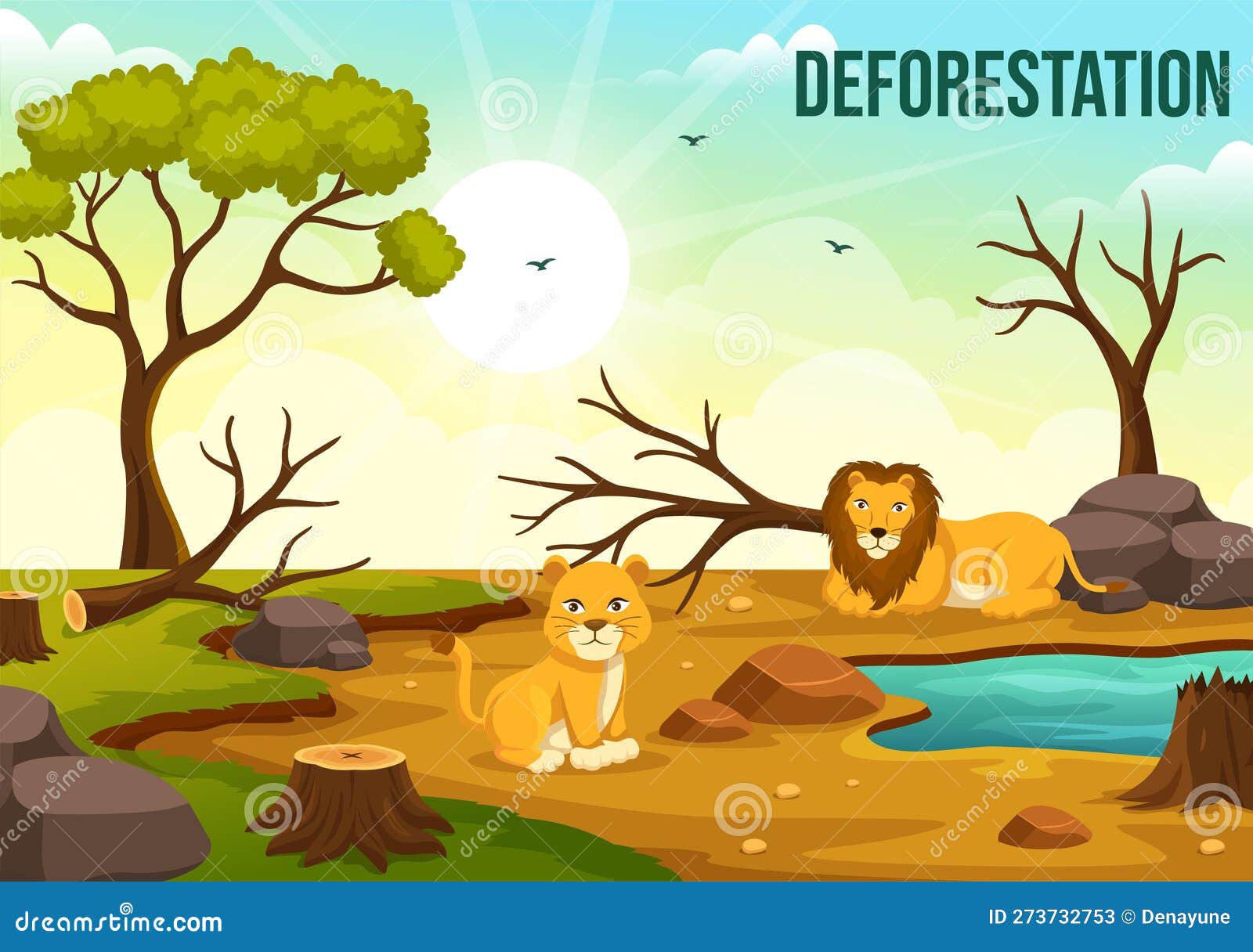 Deforestation Illustration With Tree In The Felled Forest And Burning ...