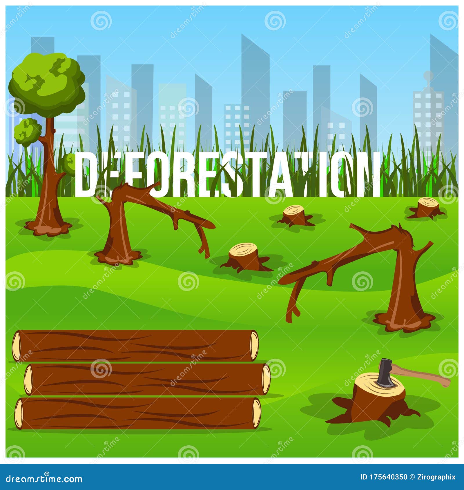 Deforestation Landscape with Trees Illustration Stock Vector ...