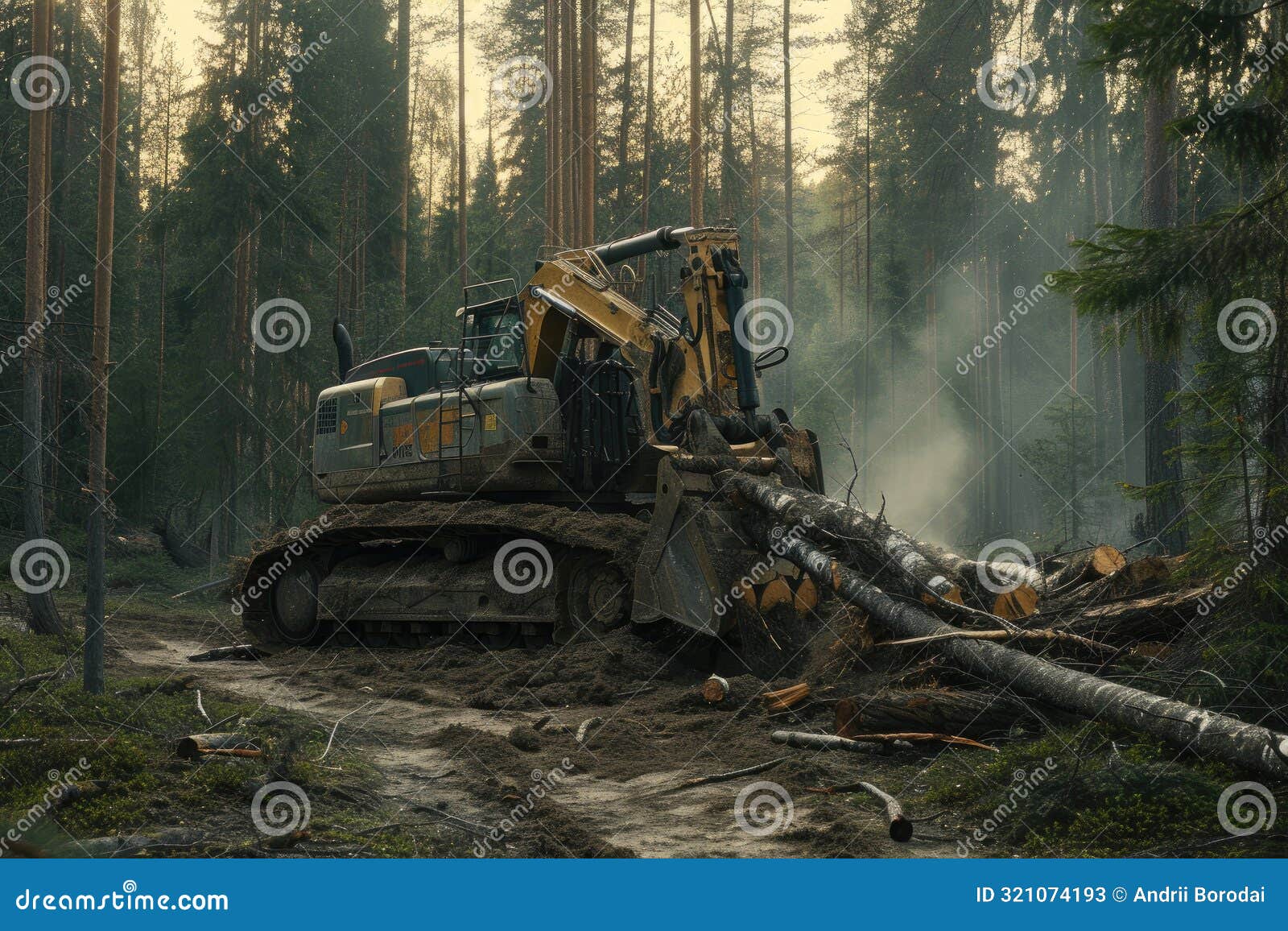 Deforestation: Machine Clearing Trees in the Wilderness. Stock ...