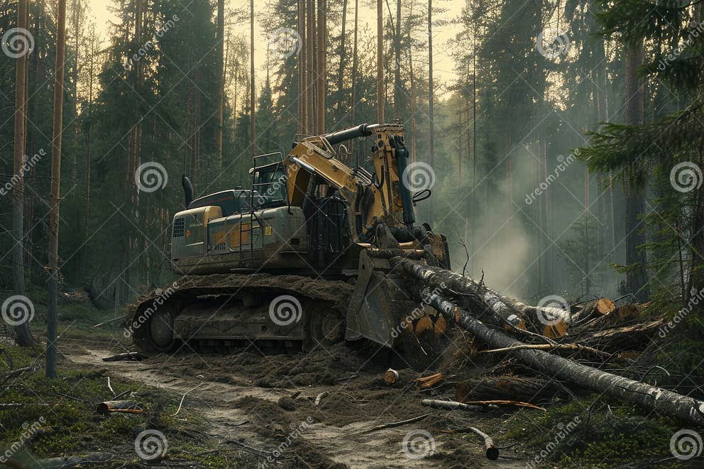 Deforestation: Machine Clearing Trees in the Wilderness. Stock ...