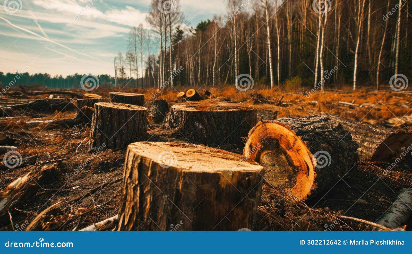 Deforestation. Many Trees Cutted on the Ground by Forest. Stock Photo ...