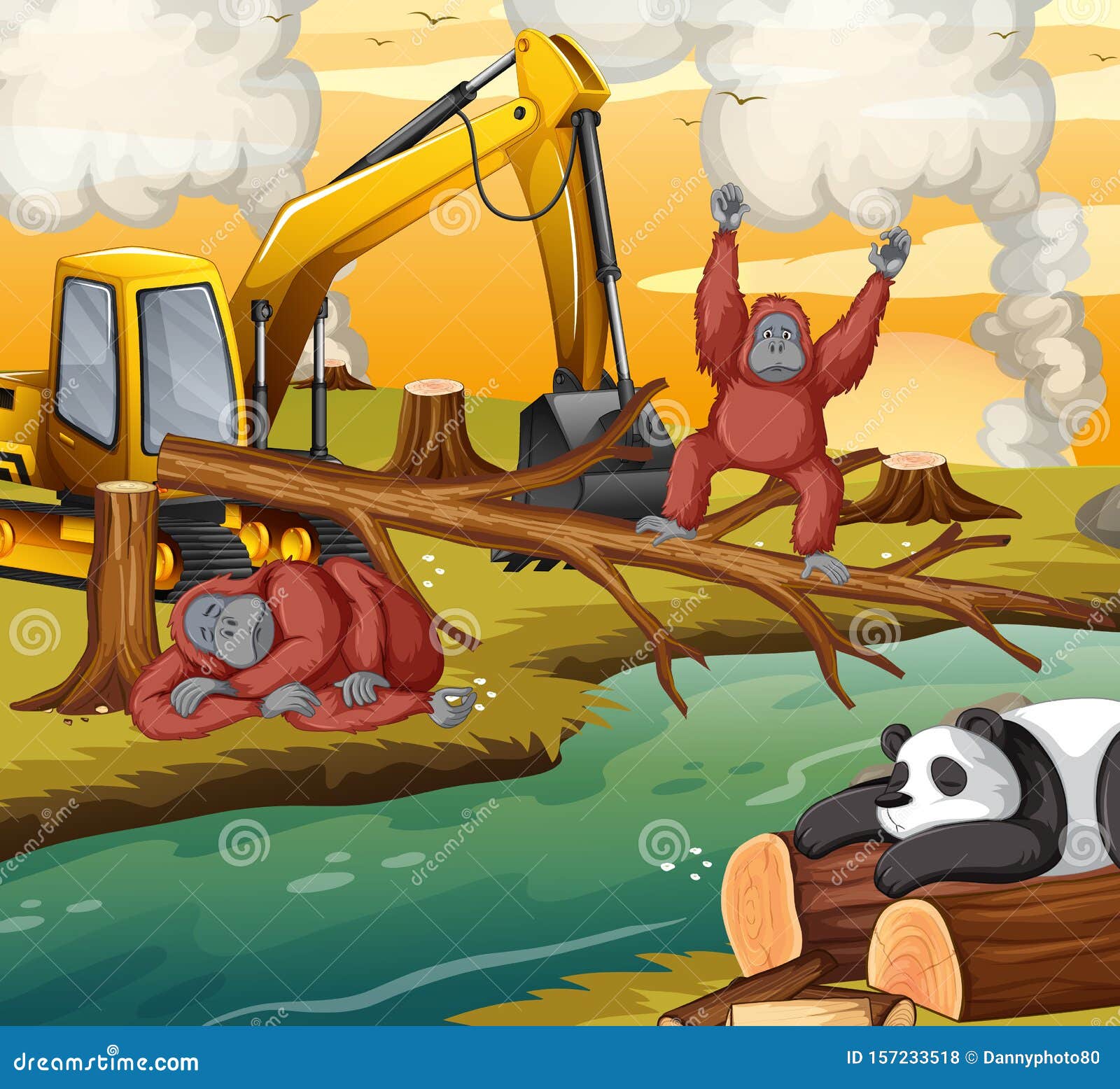 Deforestation Scene with Animals Dying Stock Vector - Illustration of ...