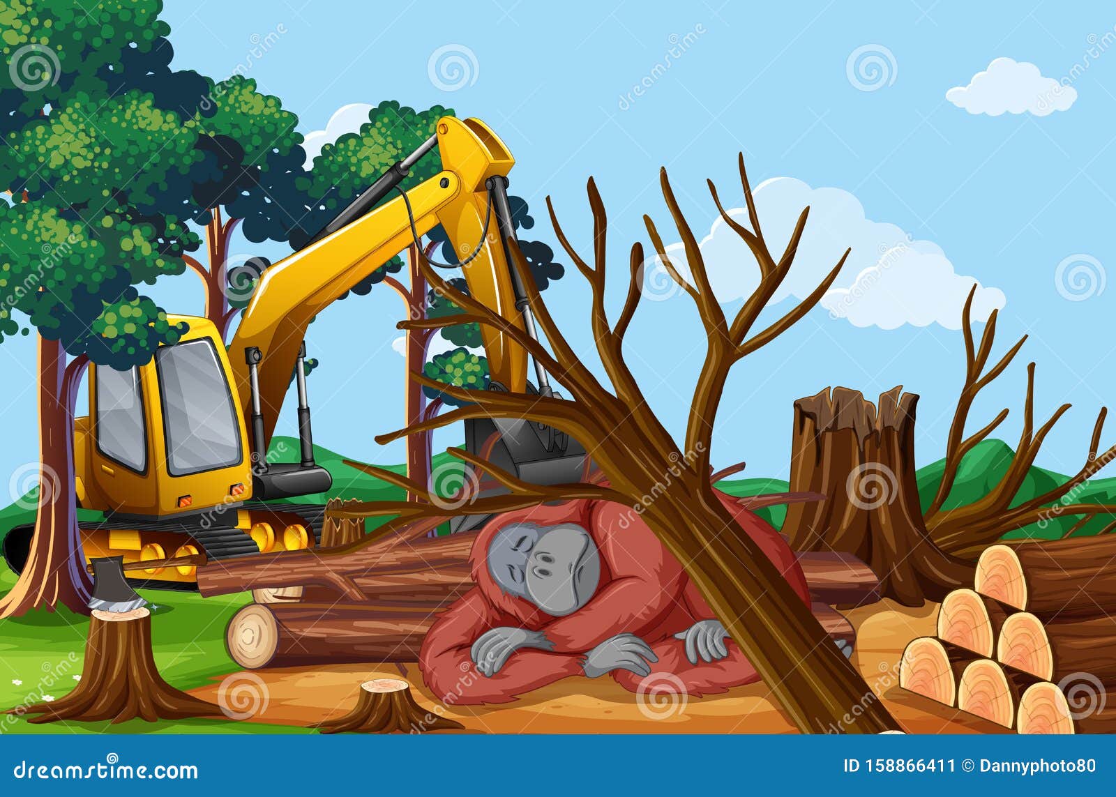 Deforestation Scene with Dying Monkey Stock Vector - Illustration of ... Deforestation Scene with Dying Monkey Stock Vector - Illustration of ...