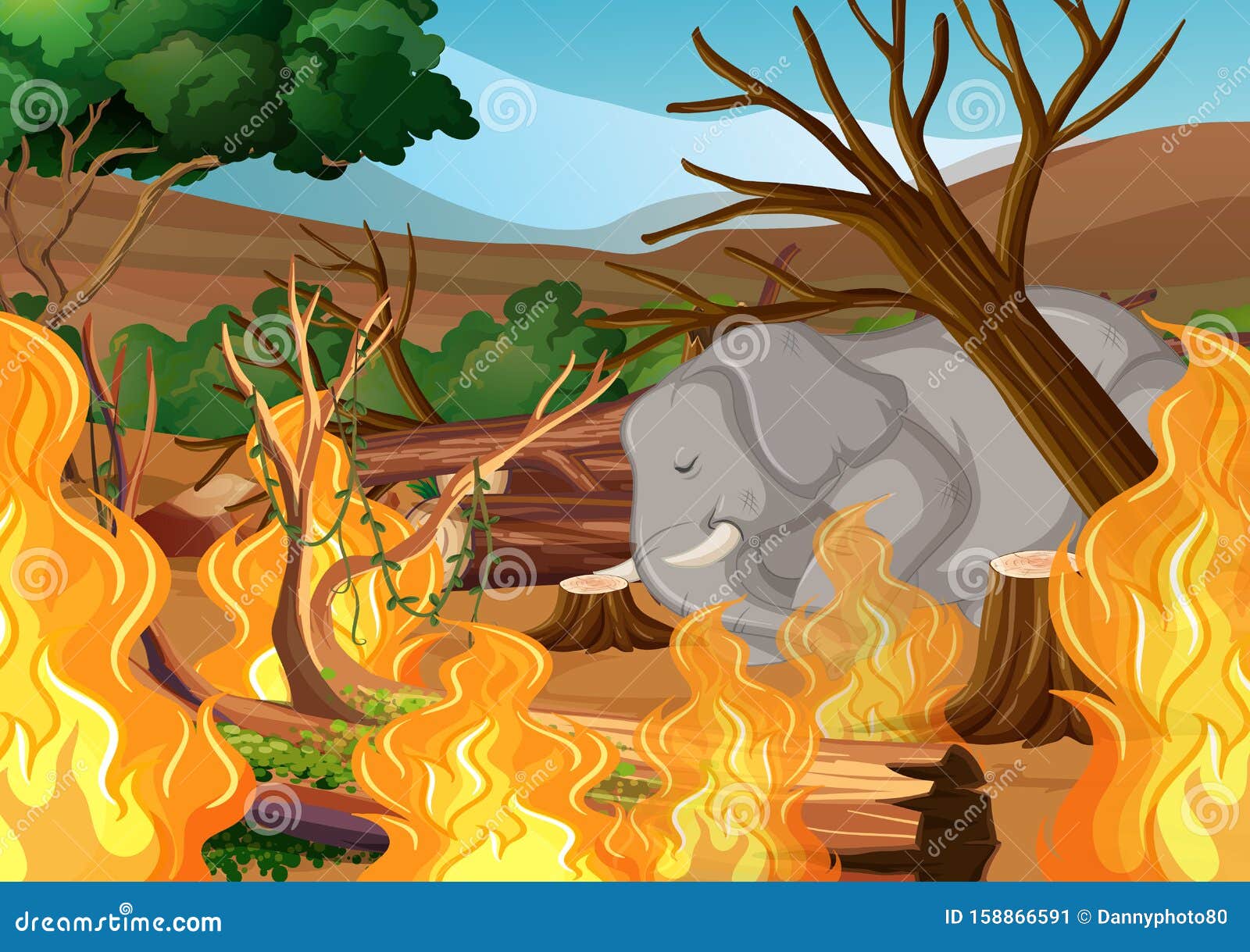 Deforestation Scene with Elephant and Wildfire Stock Vector ... Deforestation Scene with Elephant and Wildfire Stock Vector ...
