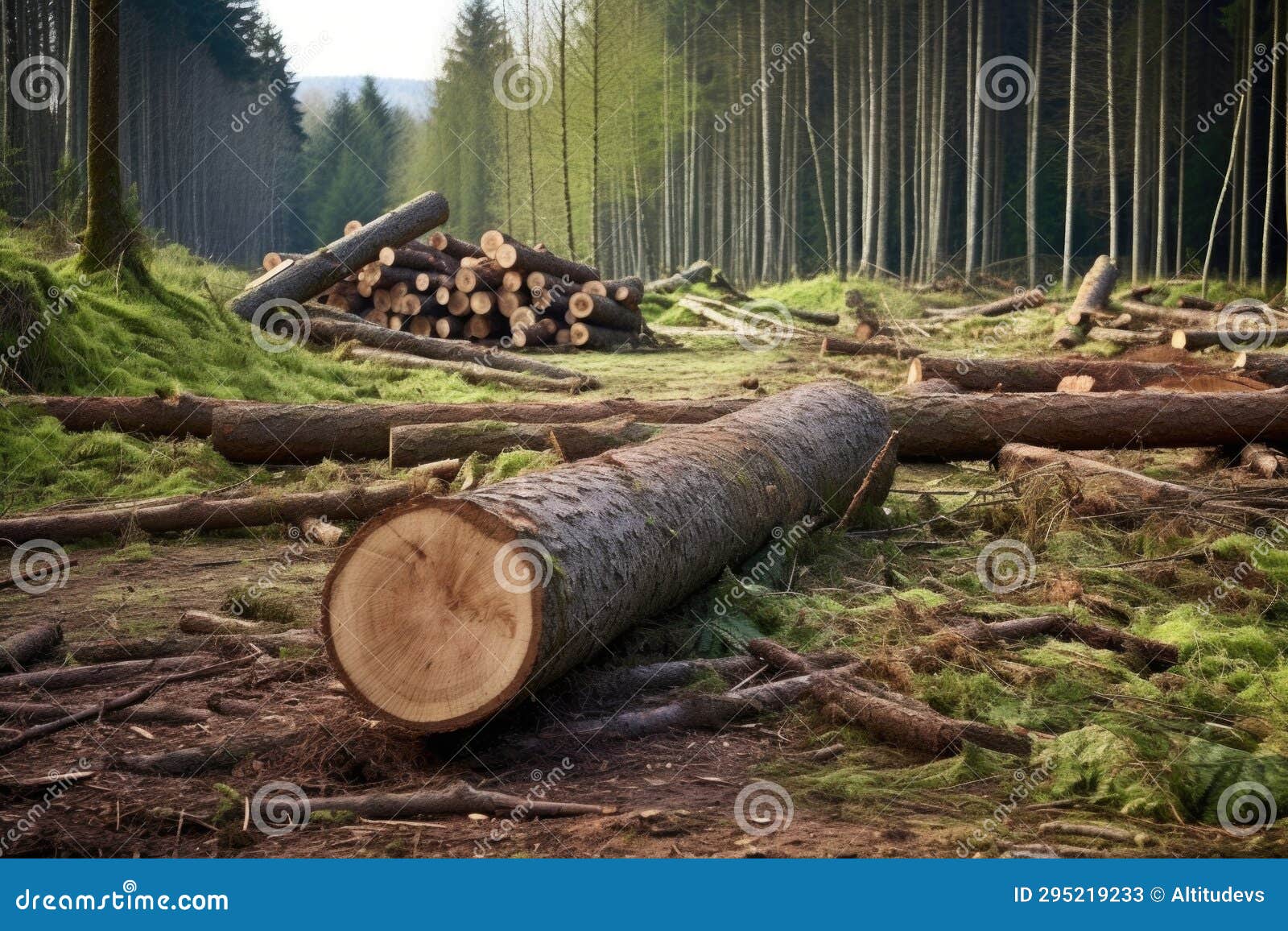 Deforestation Scene with Fallen Trees Stock Image - Image of loss ...
