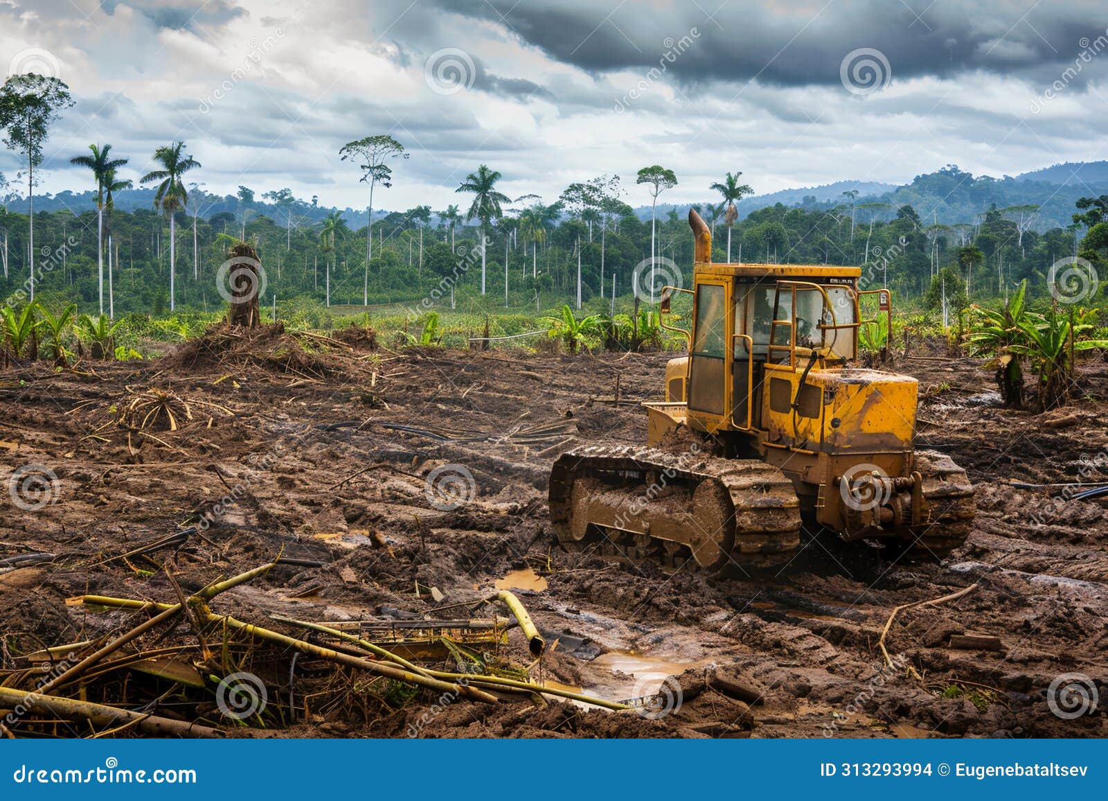 Deforestation Scene with Machinery in Tropical Rainforest Stock ...