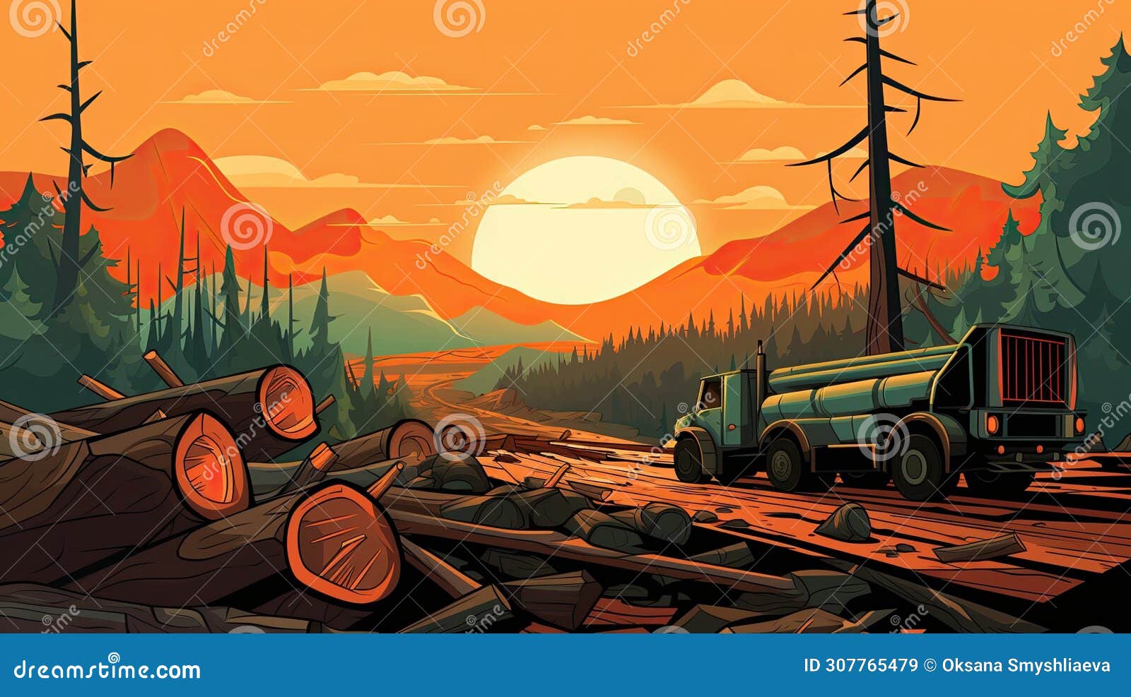 Deforestation Trees Removal Process Scene. AI Illustration Stock Image ...