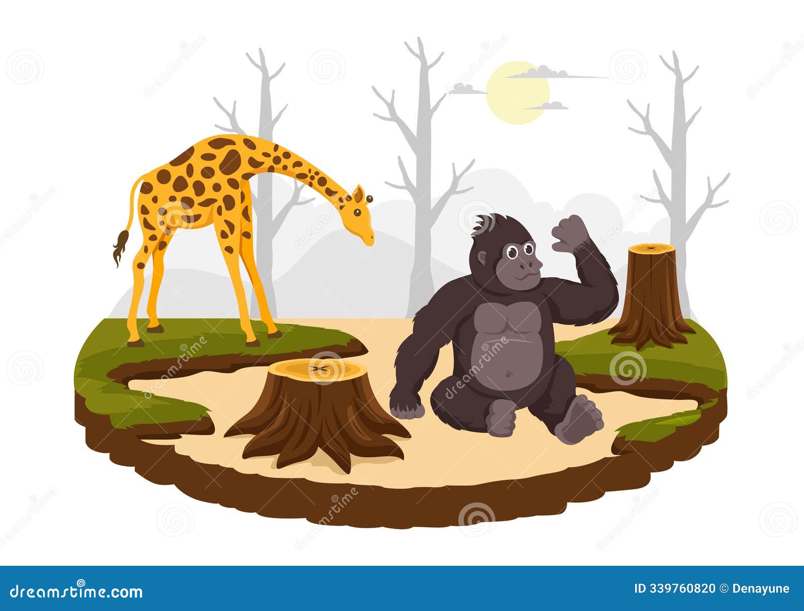 Deforestation Vector Illustration Featuring a Felled Forest with Trees ...