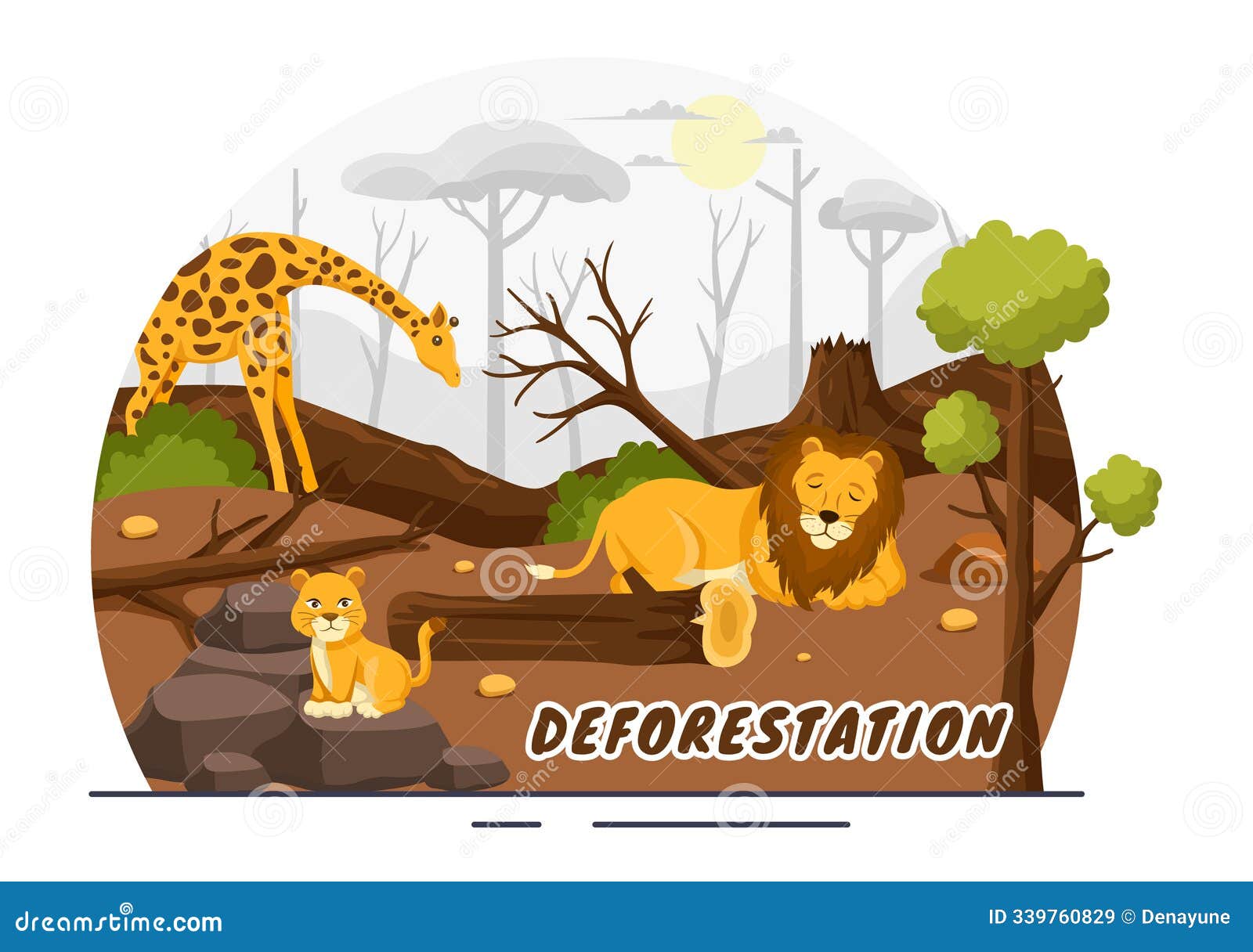 Deforestation Vector Illustration Featuring a Felled Forest with Trees ...