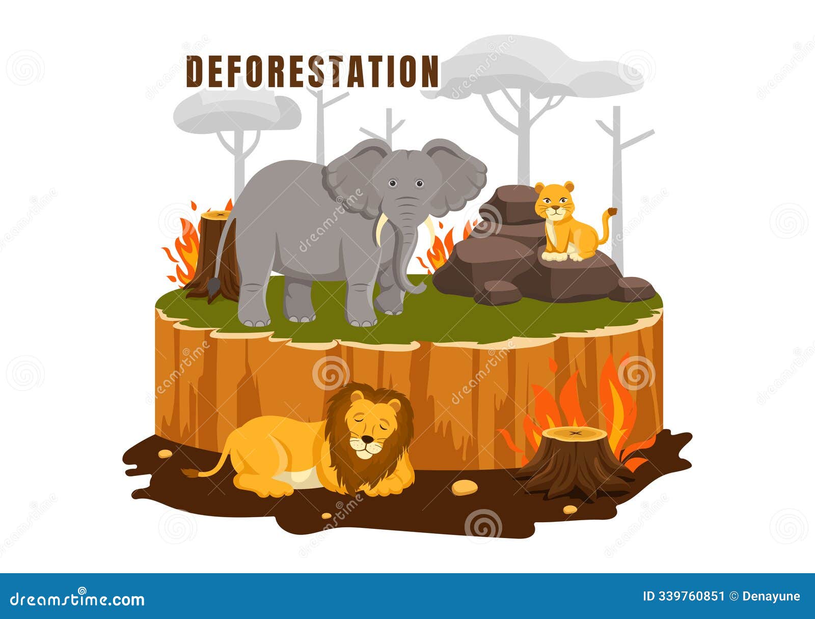 Deforestation Vector Illustration Featuring a Felled Forest with Trees ...