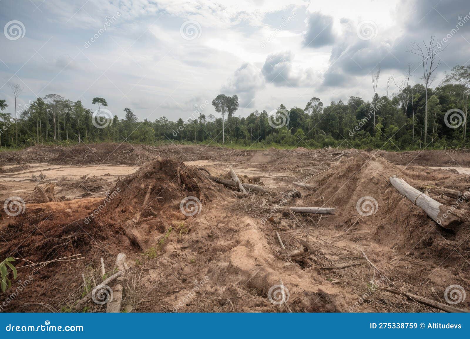 Deforested Area with Barren Soil and Scattered Debris, Surrounded by ...