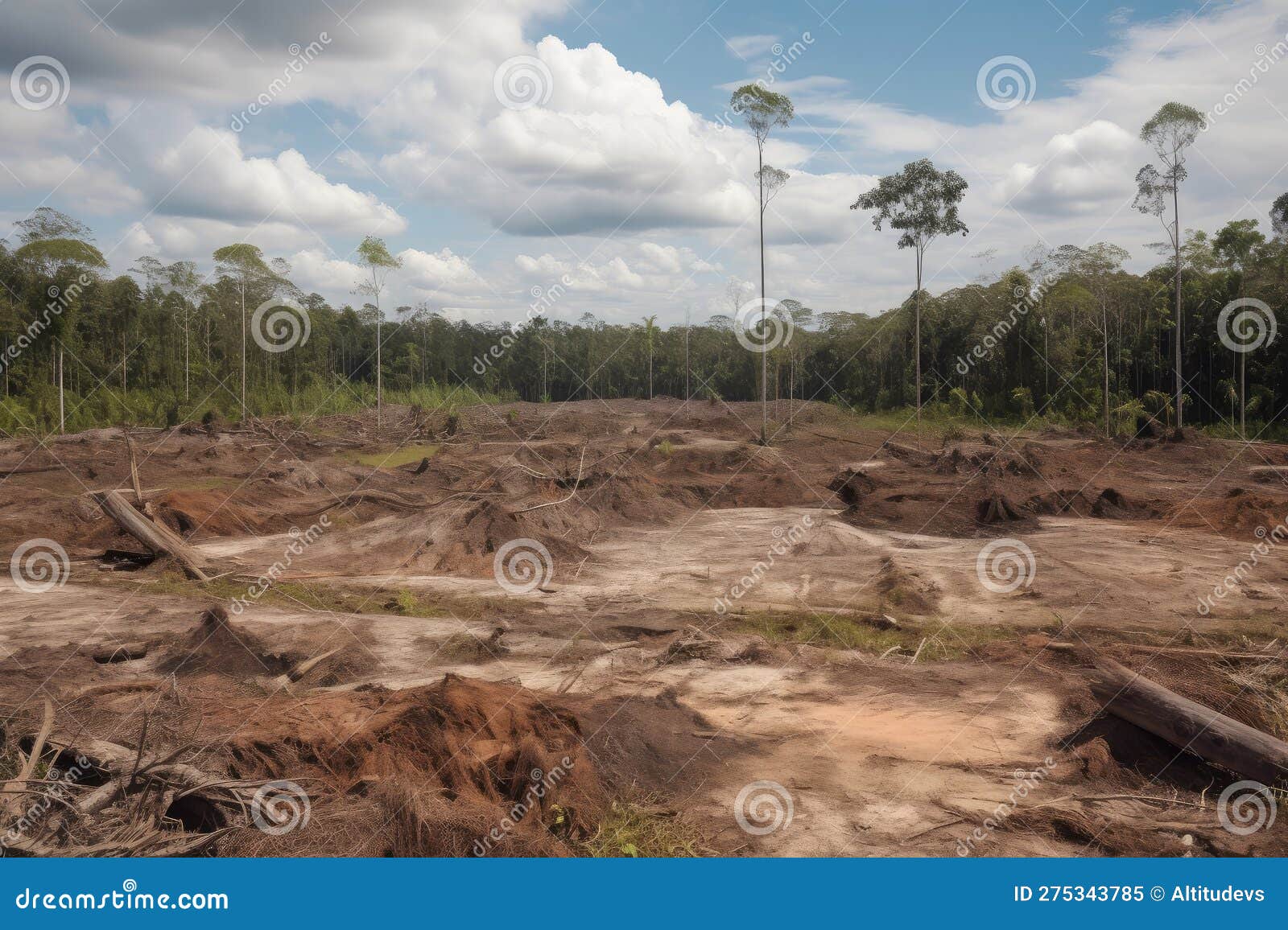 Deforested Area with Barren Soil and Scattered Debris, Surrounded by ...