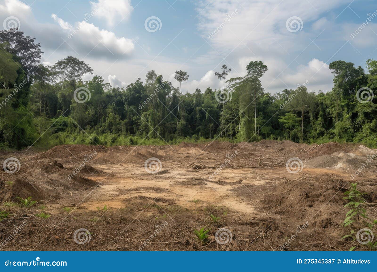 Deforested Area with Barren Soil and Scattered Debris, Surrounded by ...
