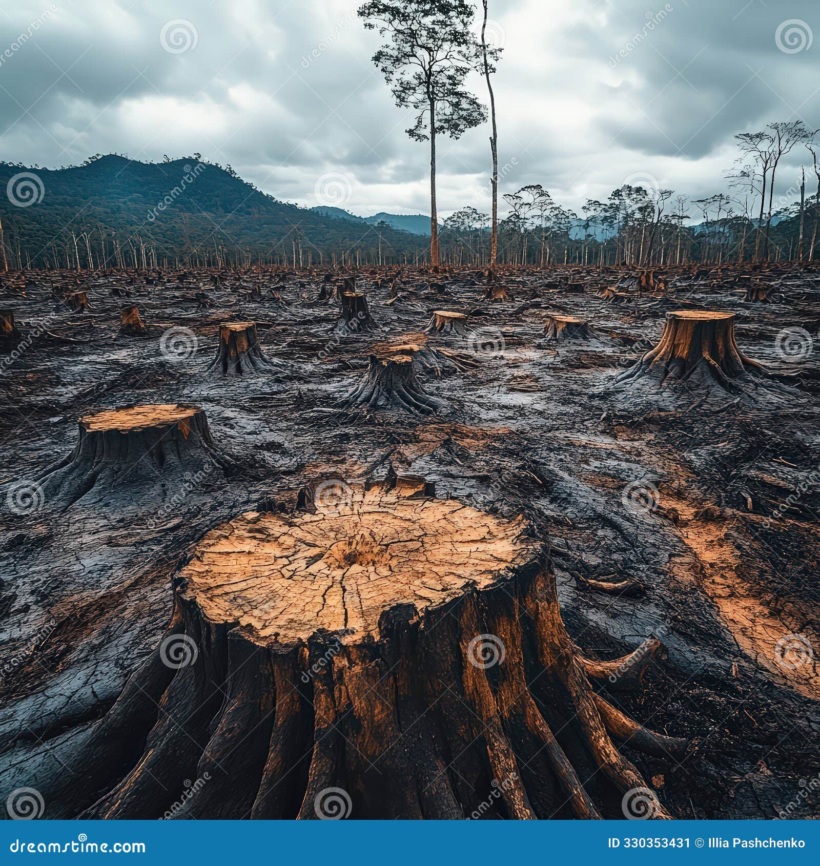 Deforested Area with Tree Stumps and Dry, Barren Land Stock ...
