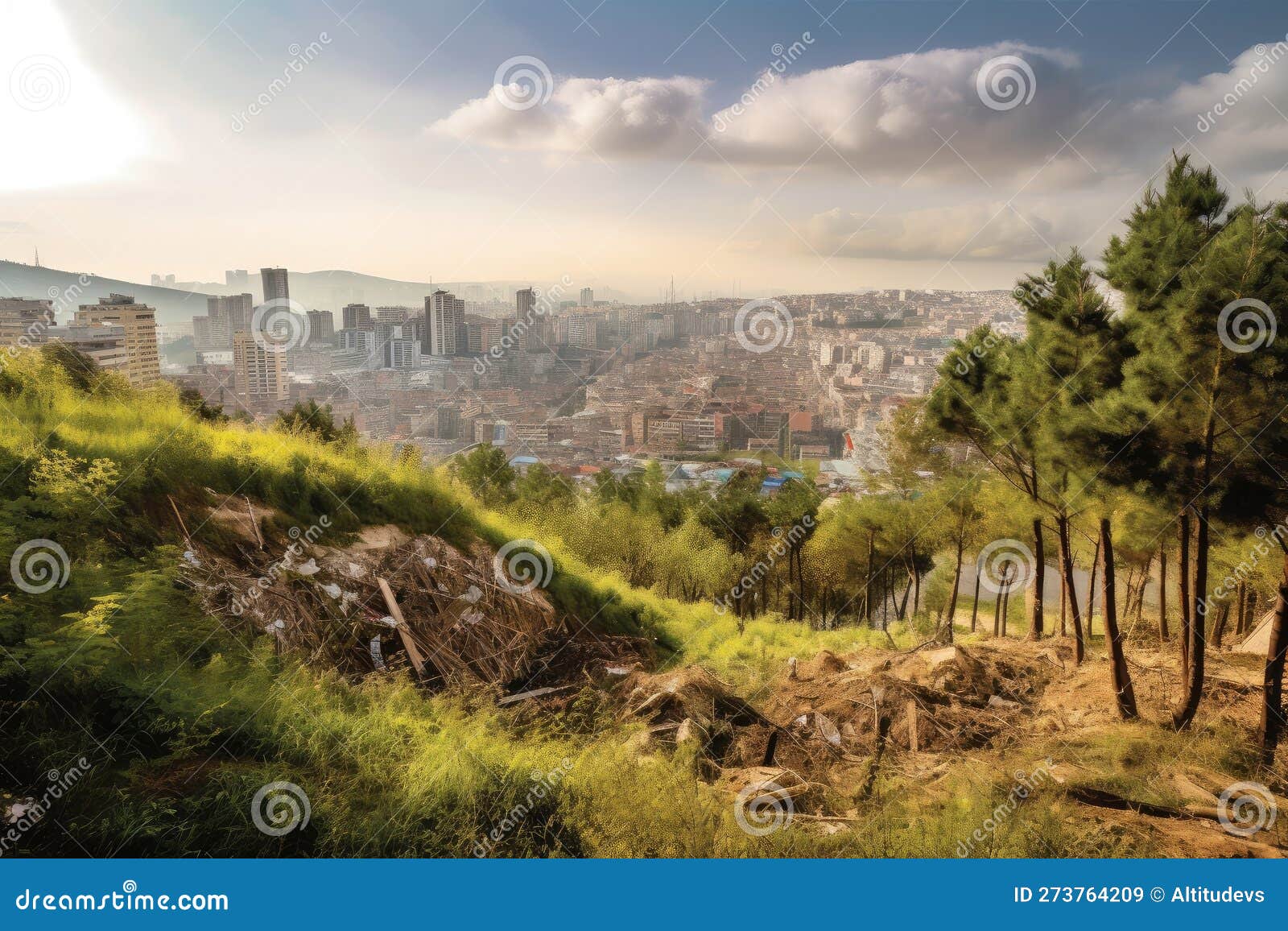 Deforested Hillside with View of Bustling City, Symbolizing the ...