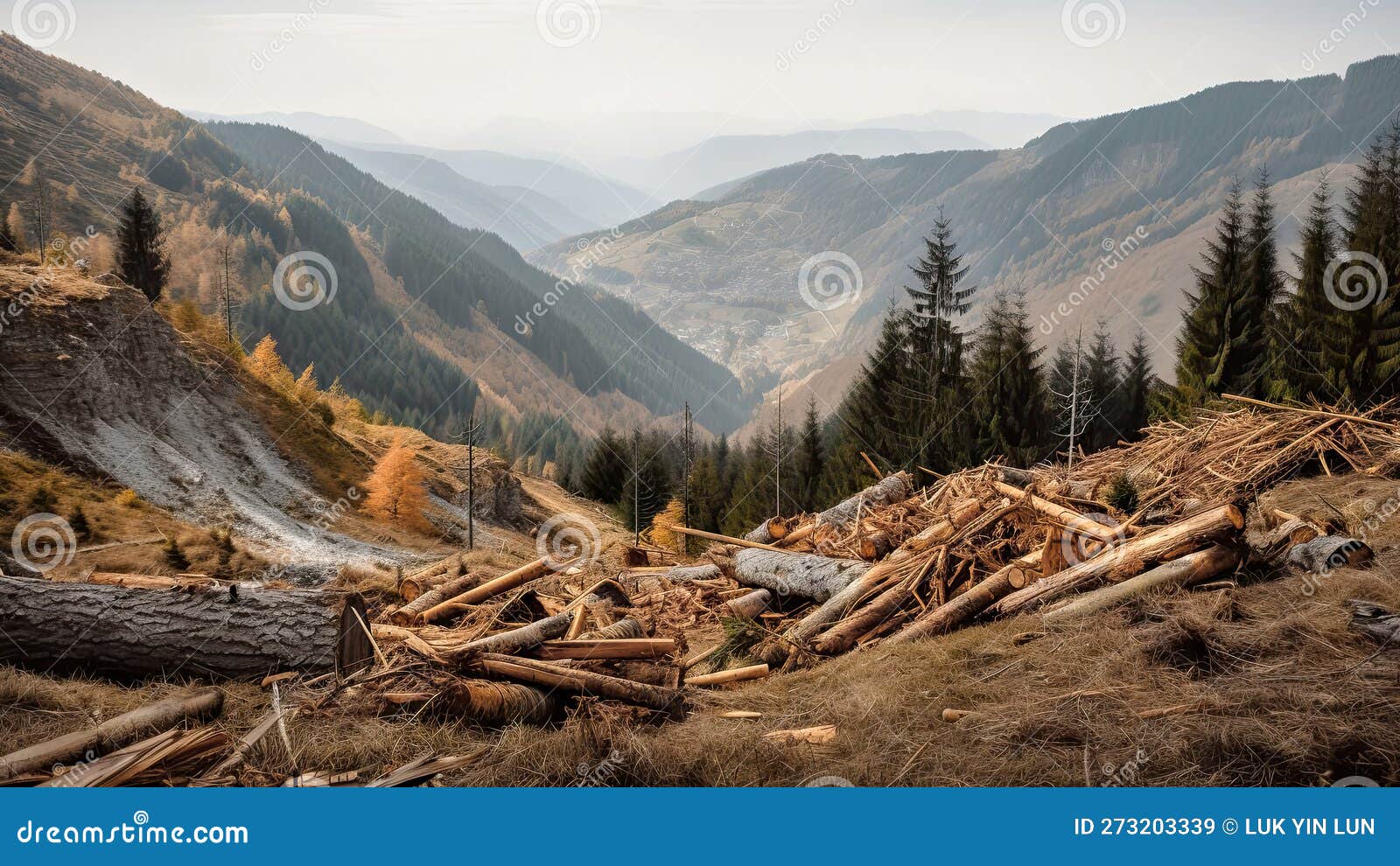 A Deforested Landscape with Cutted Trees. AI Generated Stock ...