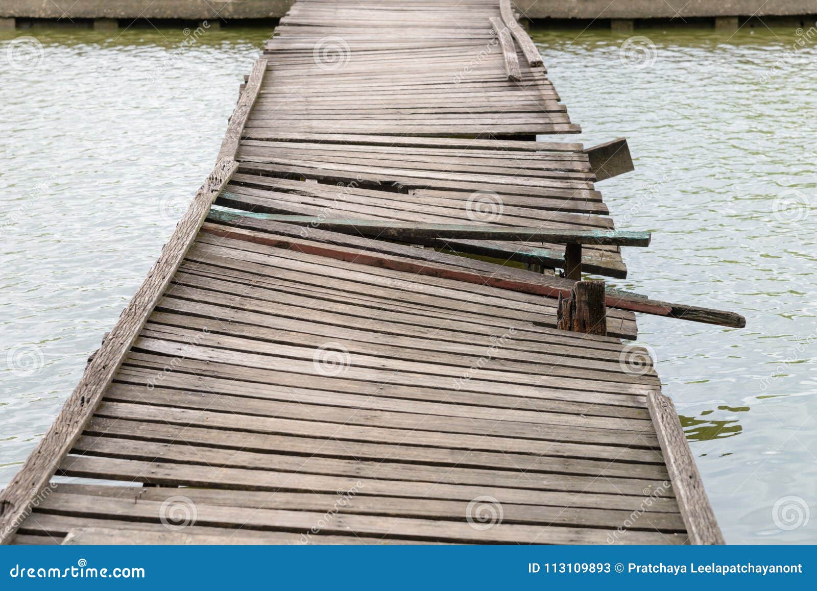Deformed and Dilapidated Wooden Bridge Stock Image - Image of bridge ...