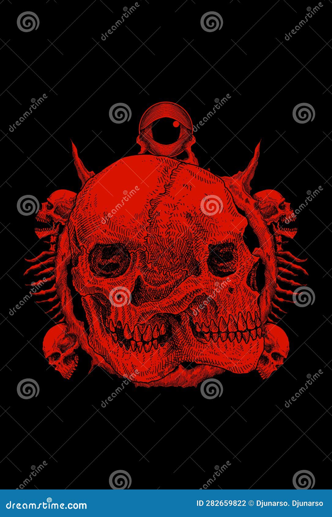 Deformed Skull and Skeleton with Eyes Artwork Illustration Stock Vector ...