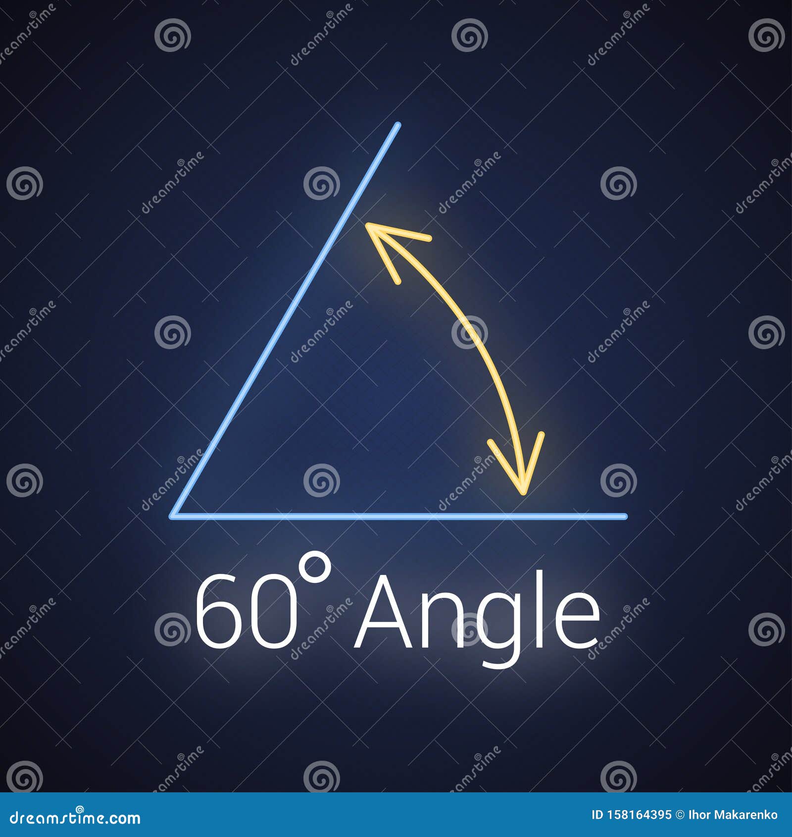 60 Degree Angle Neon Icon, Isolated Icon with Angle Symbol and Text ...