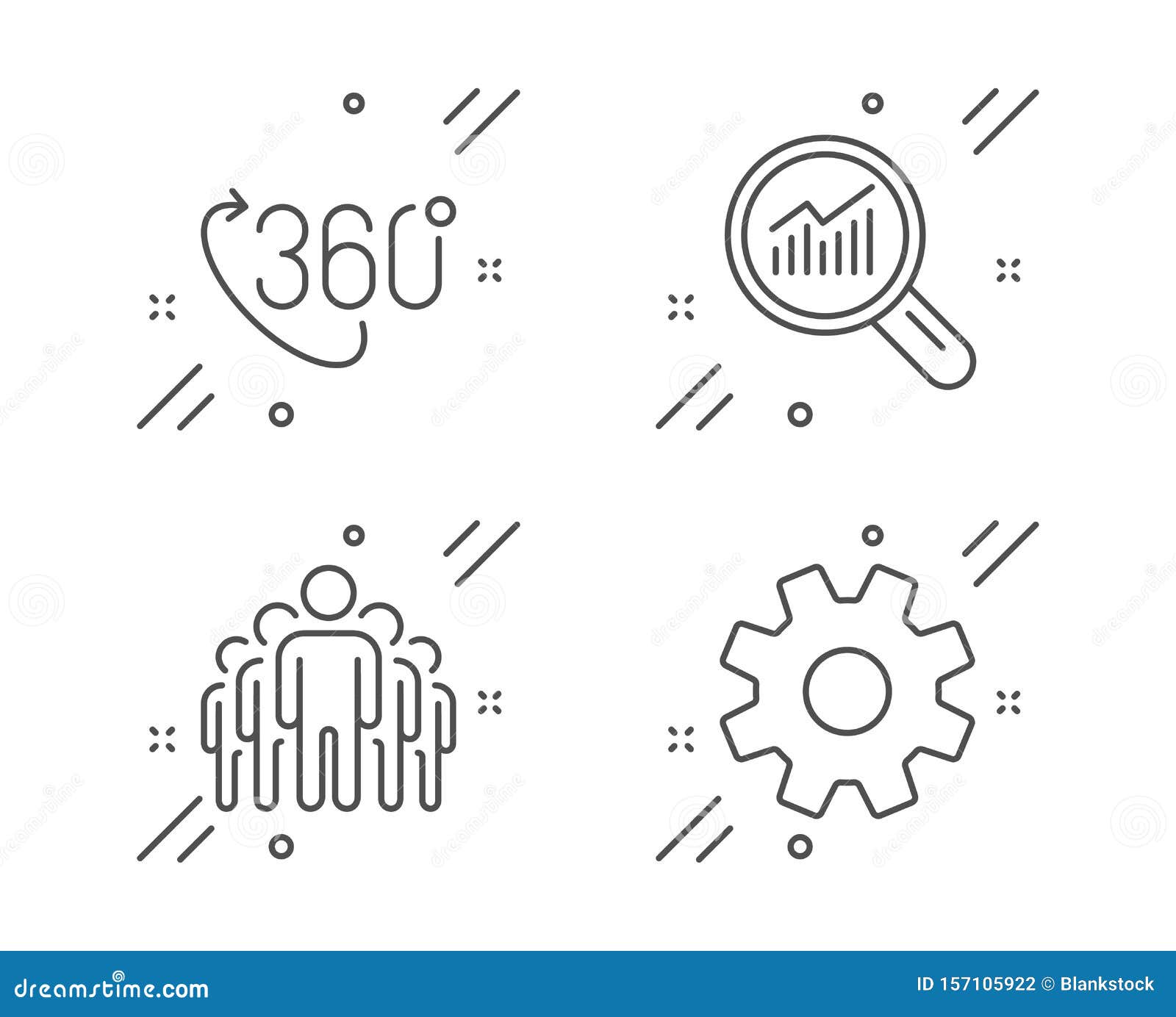 360 Degree, Data Analysis and Group Icons Set. Service Sign. Virtual ...