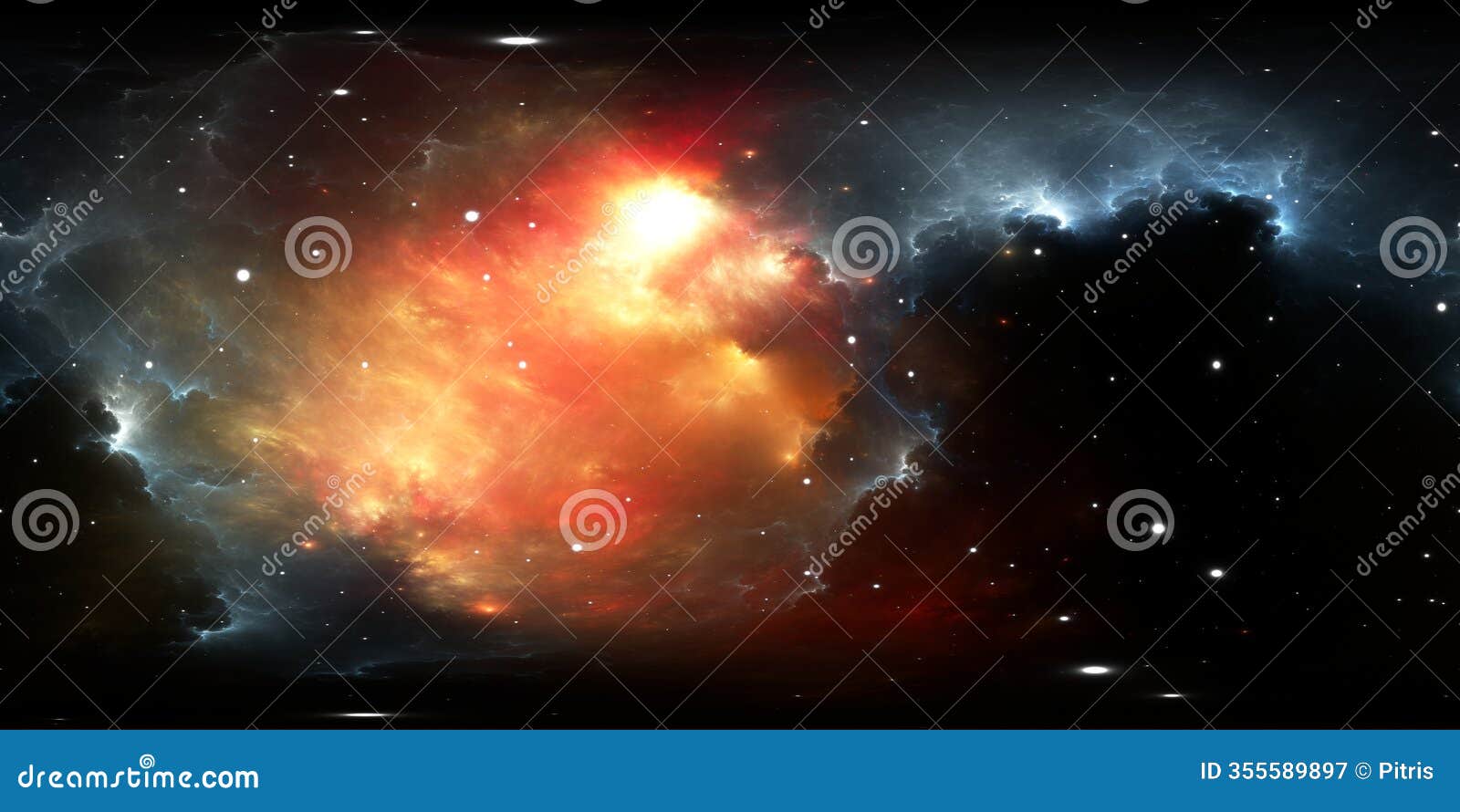 360 Degree Fantasy Space Nebula. Giant Interstellar Cloud with Stars ...