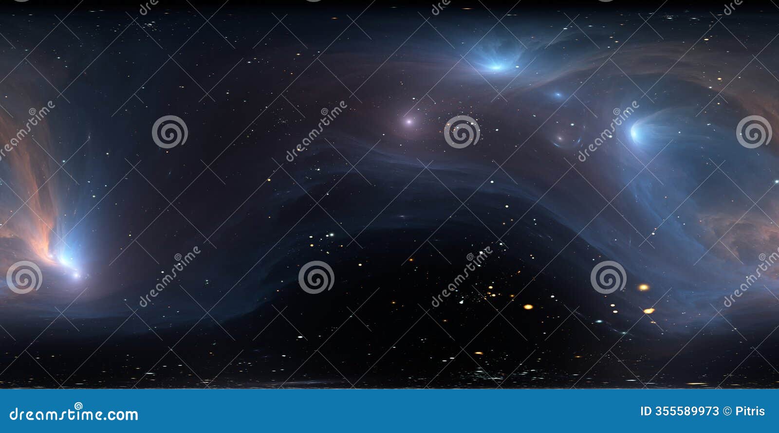 360 Degree Fantasy Space Nebula. Giant Interstellar Cloud With Stars ...