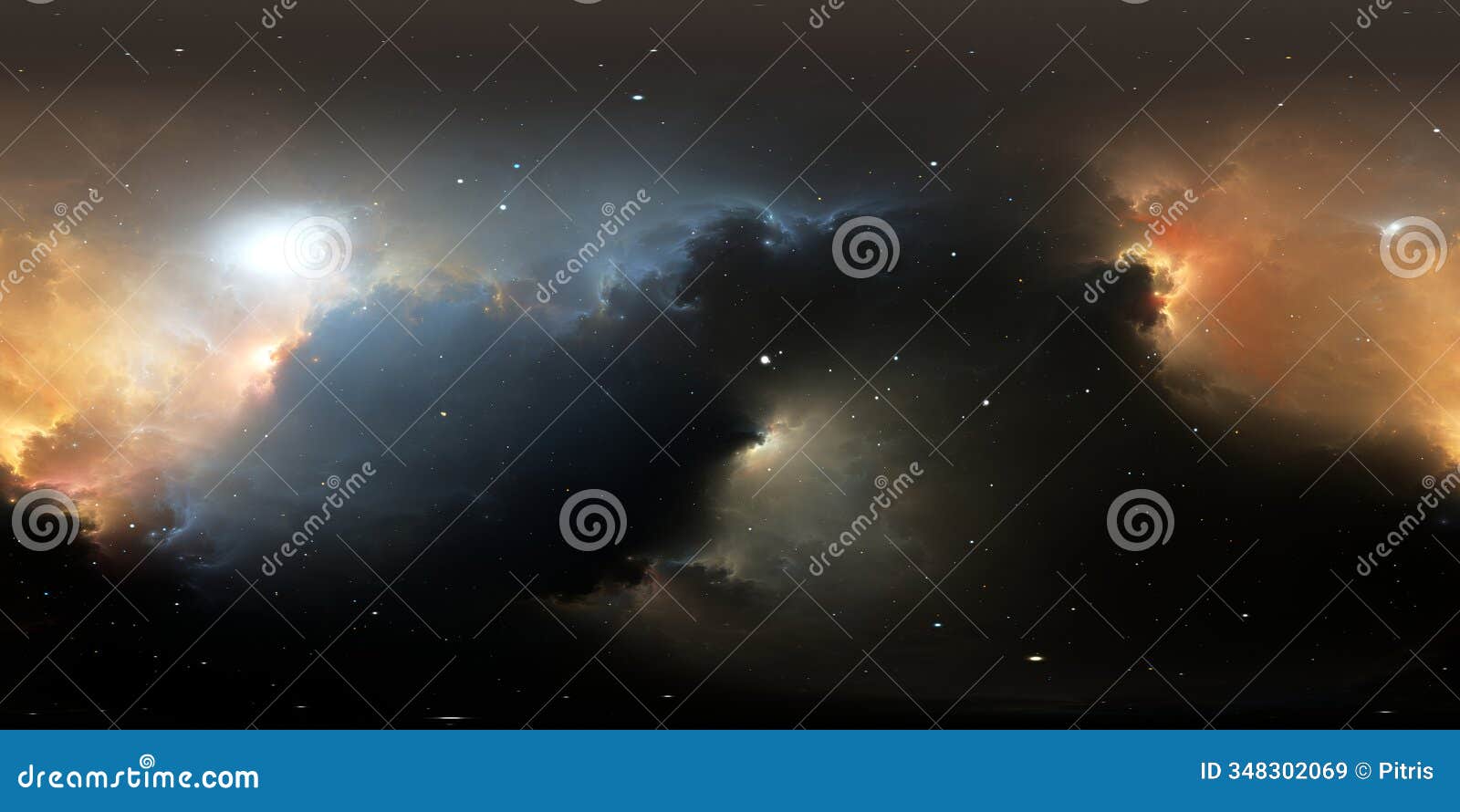 360 Degree Fantasy Space Nebula. Giant Interstellar Cloud with Stars ...