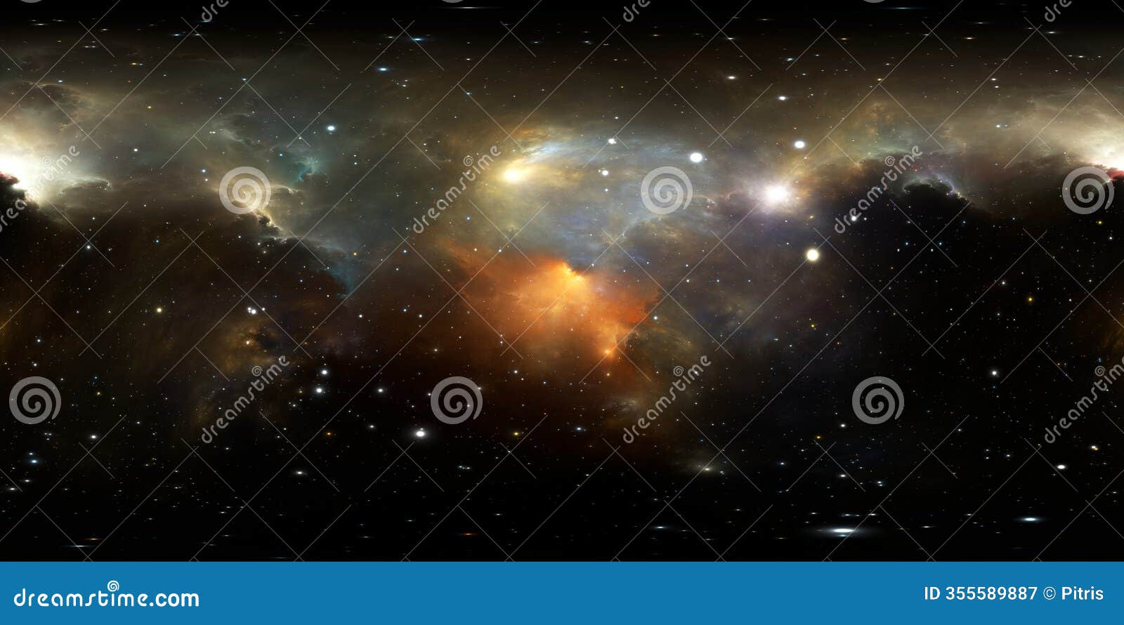 360 Degree Fantasy Space Nebula. Giant Interstellar Cloud with Stars ...