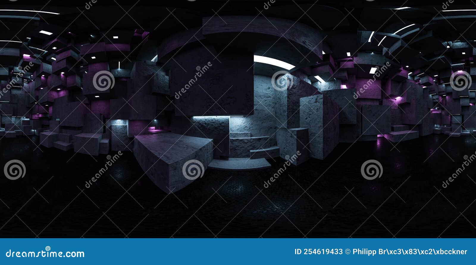 360 Degree Full Panorama Environment Map of Dark Abstract Concrete Cube ...