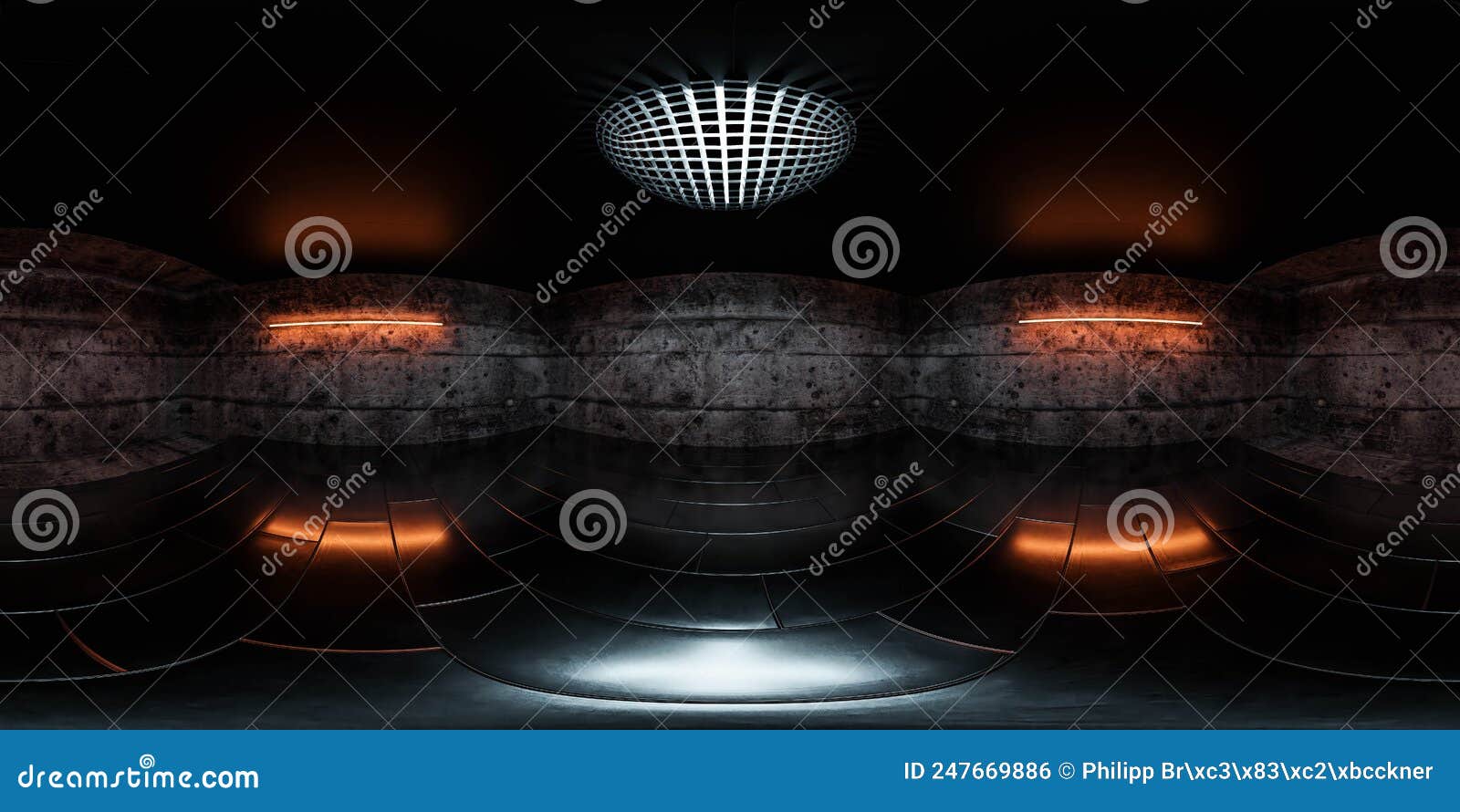 360 Degree Full Panorama Environment Map of Dark Concrete Cellar ...